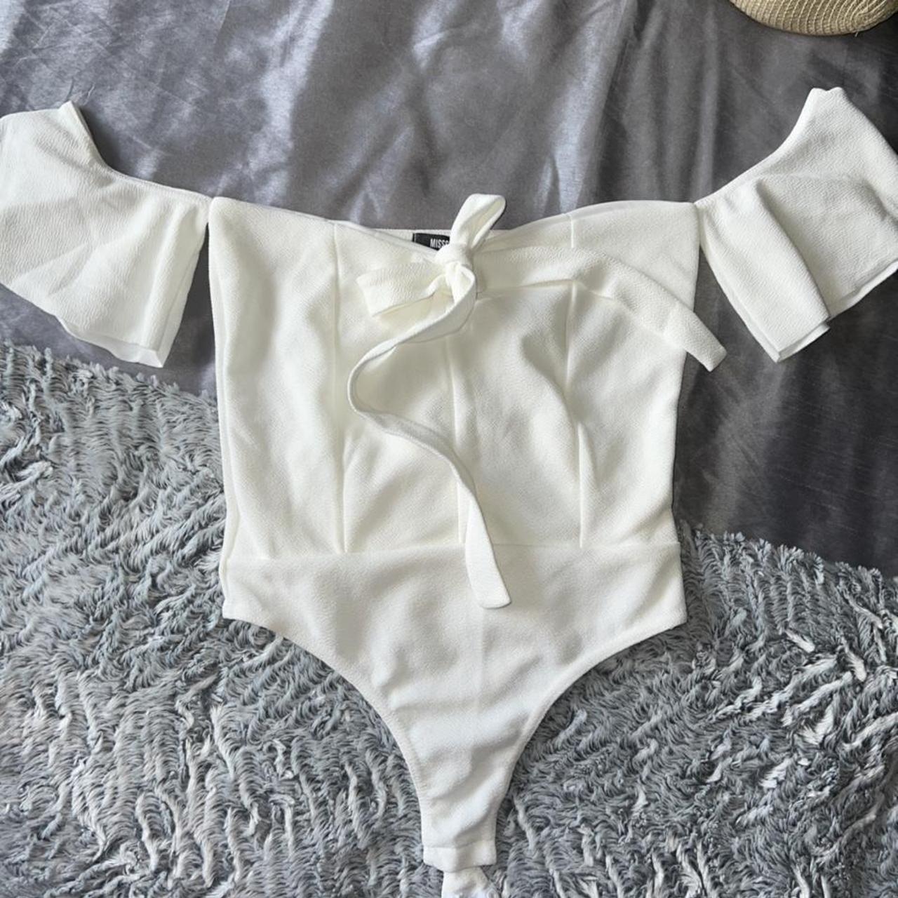 Missguided off shoulder white bodysuit 🤍 Size... - Depop