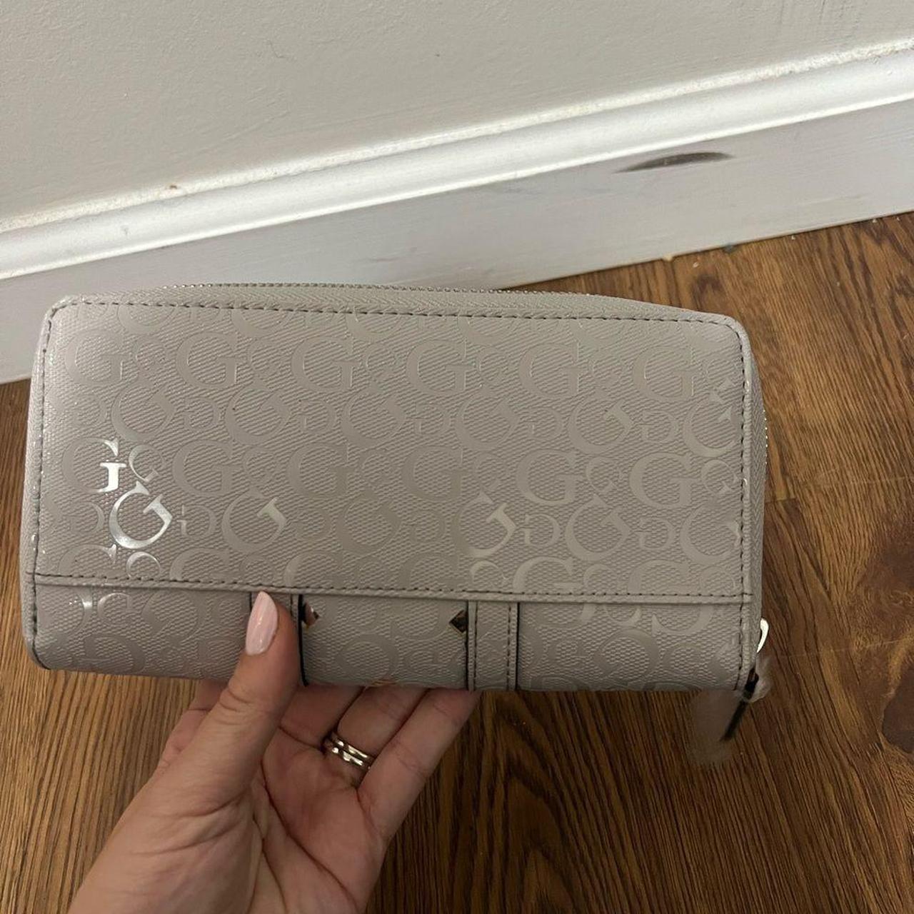 Guess Light Gray Logo Zip Around Wallet Brand new... - Depop