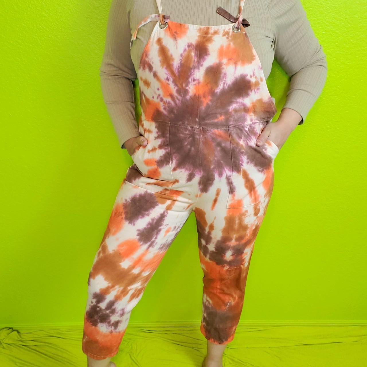 Psychedelic swirl tie-dye overalls with a tapered... - Depop