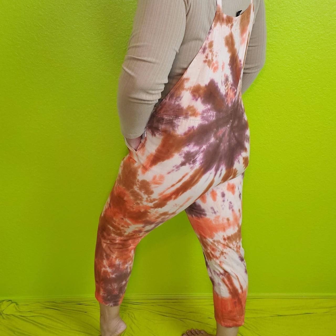 Psychedelic swirl tie-dye overalls with a tapered... - Depop