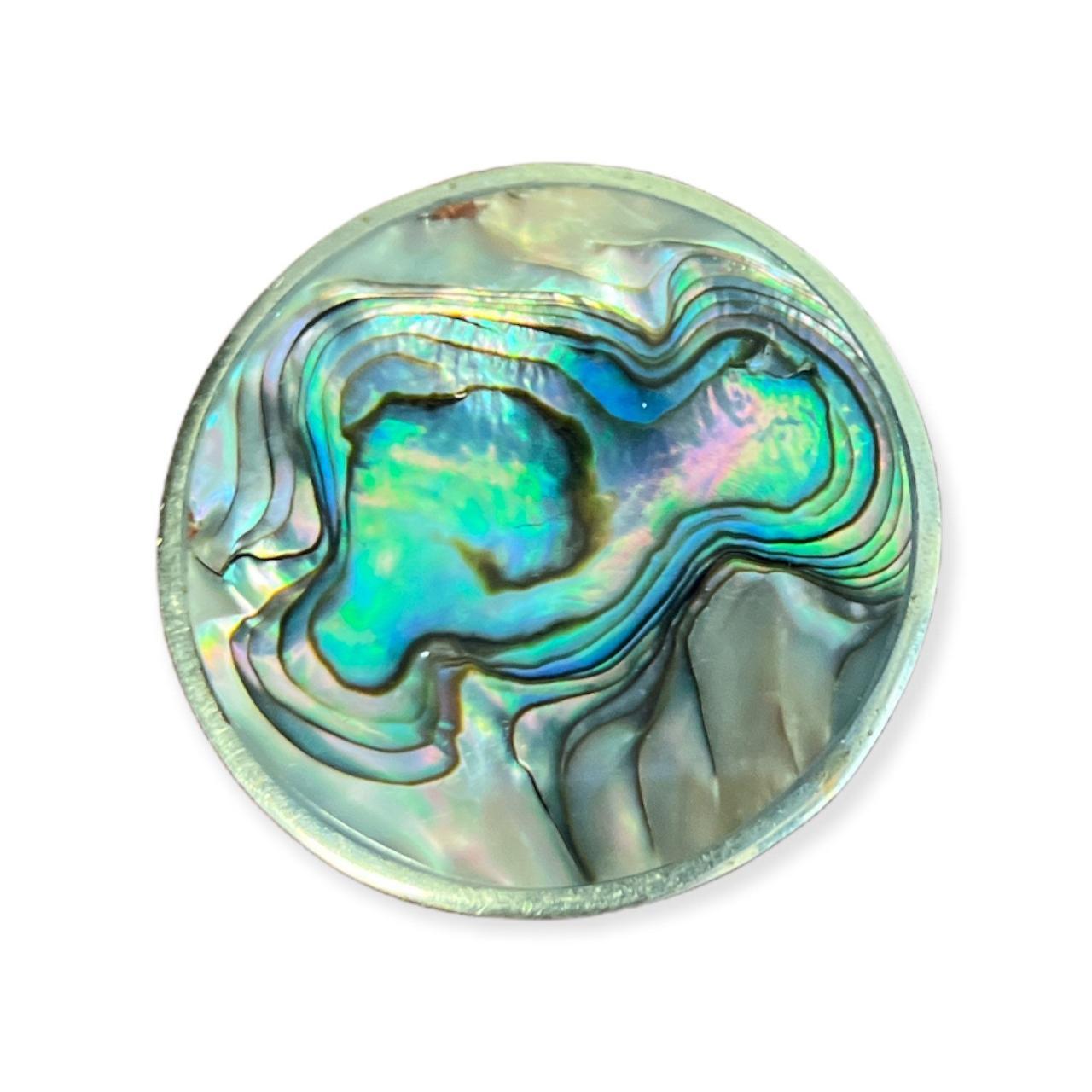 Vintage Round Mexico Silver Inlaid Abalone Shell... - Depop