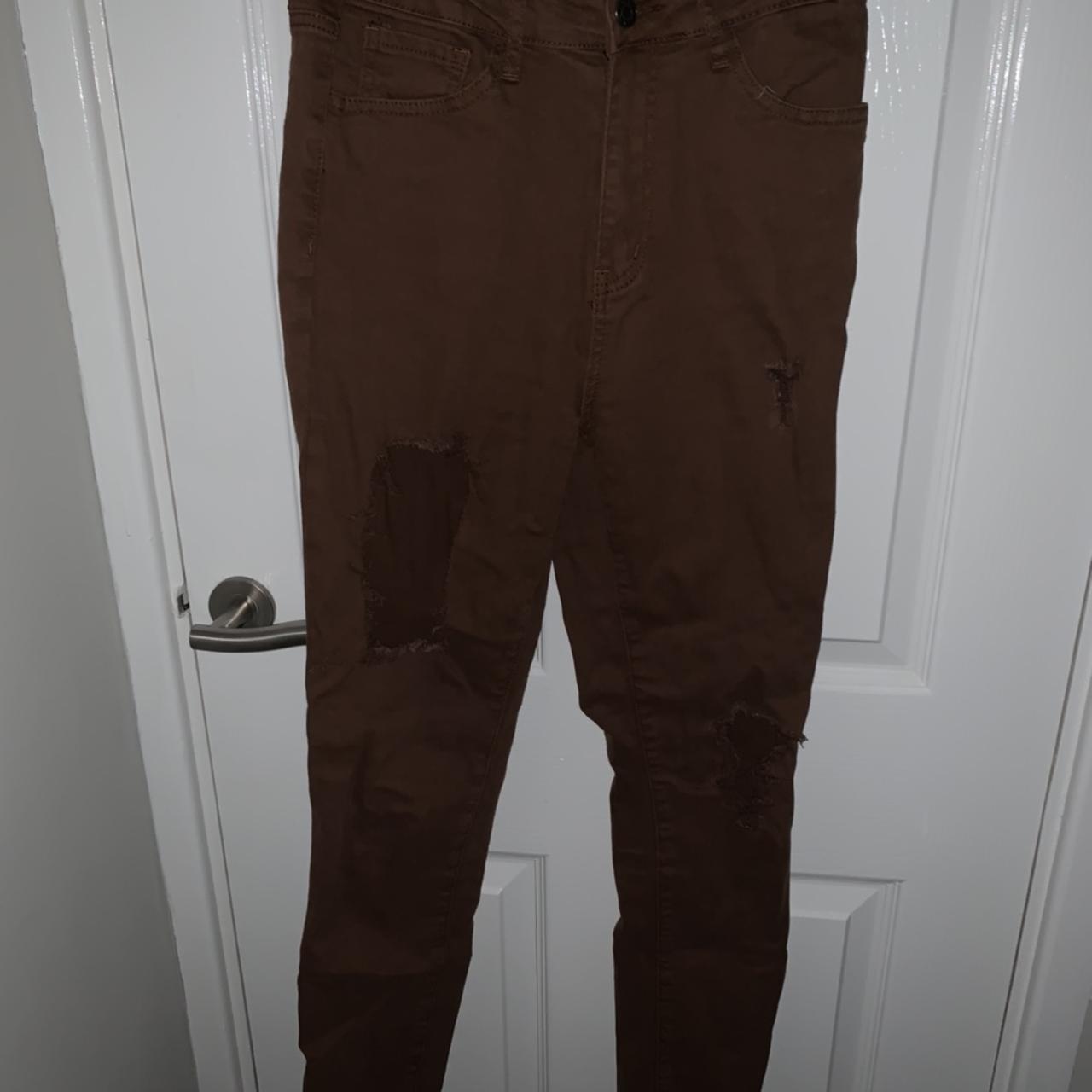 Chocolate brown ripped jeans - Depop