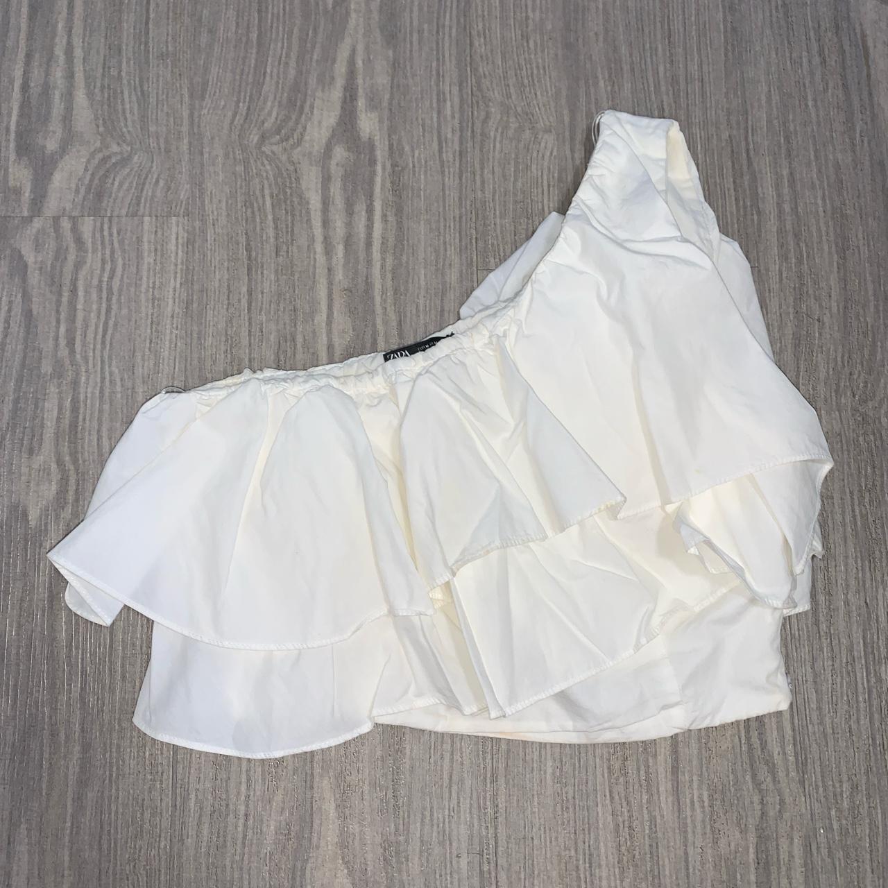 Zara one shoulder crop top White ruffled top NOT... - Depop