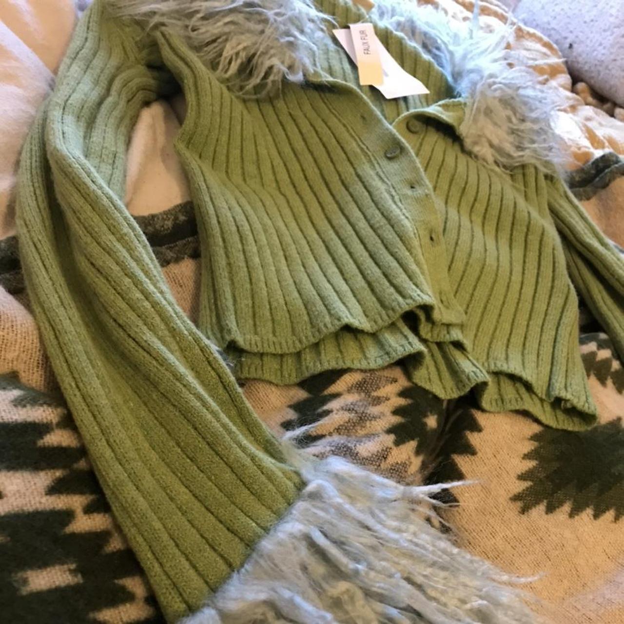 Urban Outfitters Women's Blue and Green Cardigan | Depop