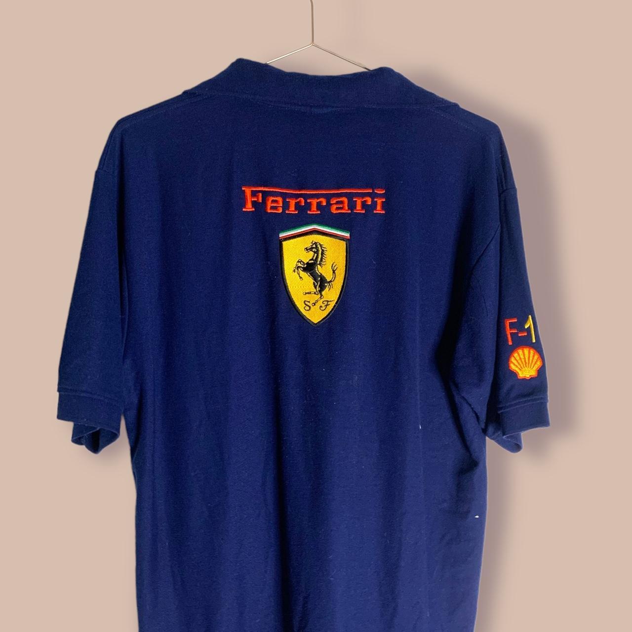 Blue Ferrari Polo Shirt Embroidered logos / patches... - Depop