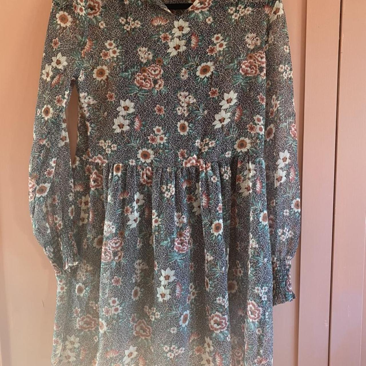 Sheer floral Zara basic dress with black slip... - Depop