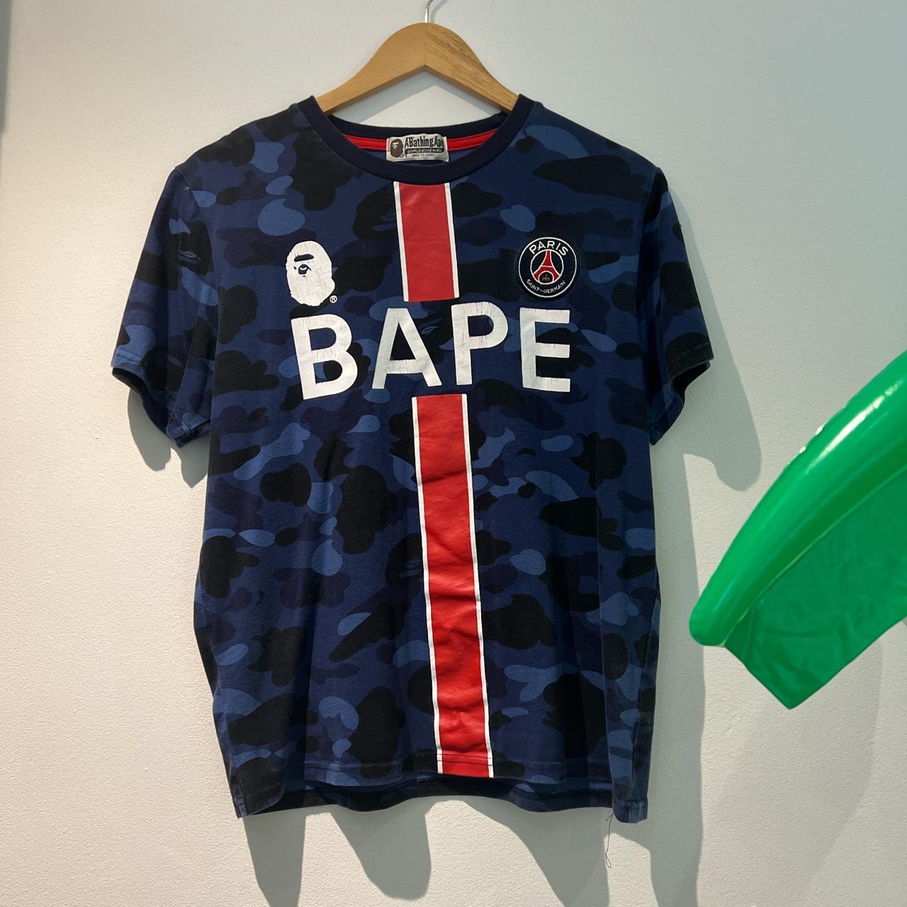 bape x psg t shirt tee jersey Size small Fits... - Depop
