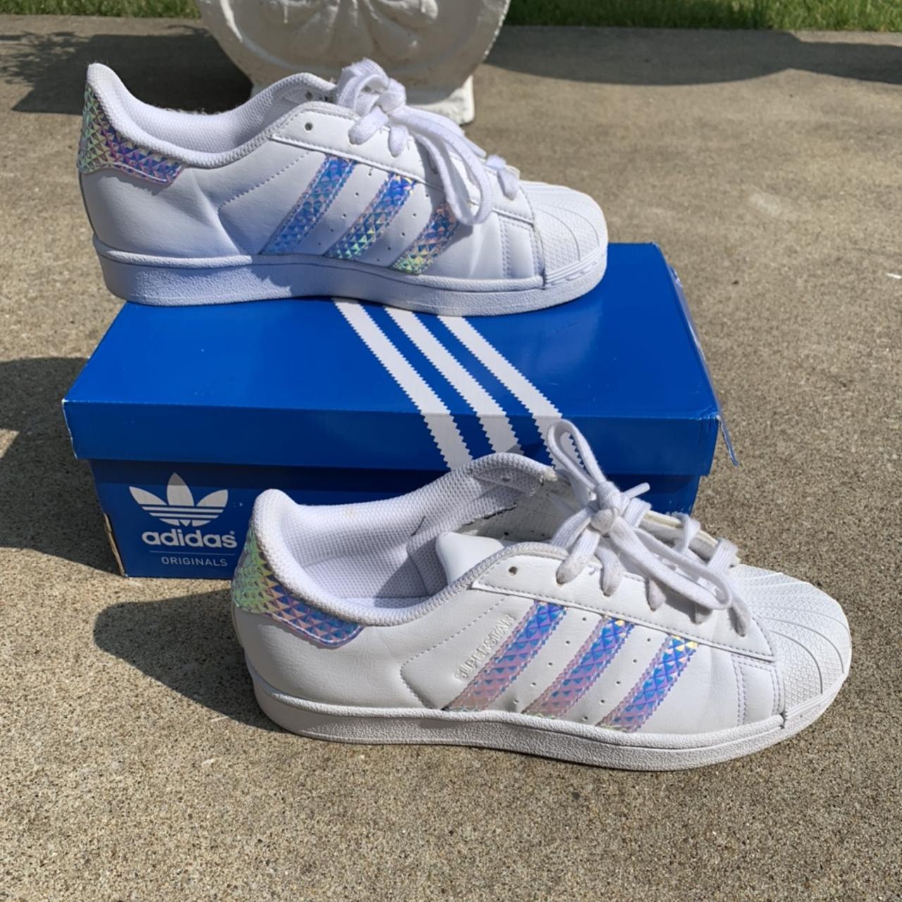 Holographic Adidas Shell Toes💕🖤 Box included Size:... - Depop