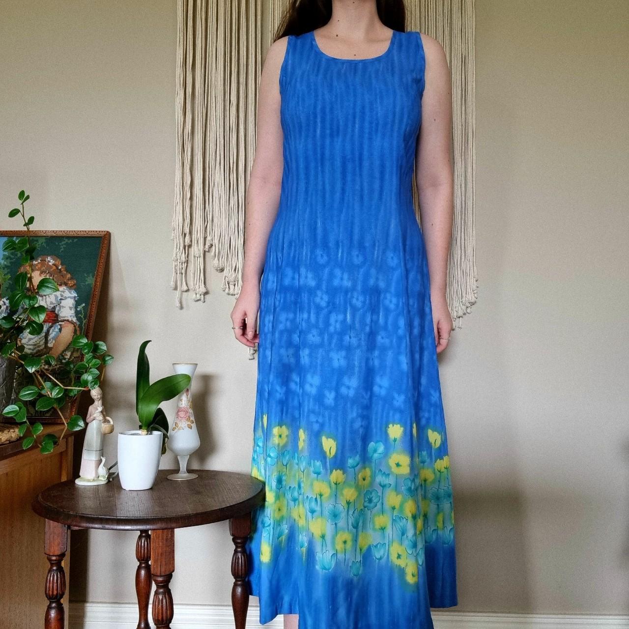 Y2K blue floral summer maxi dress • Y2K retro blue,... - Depop