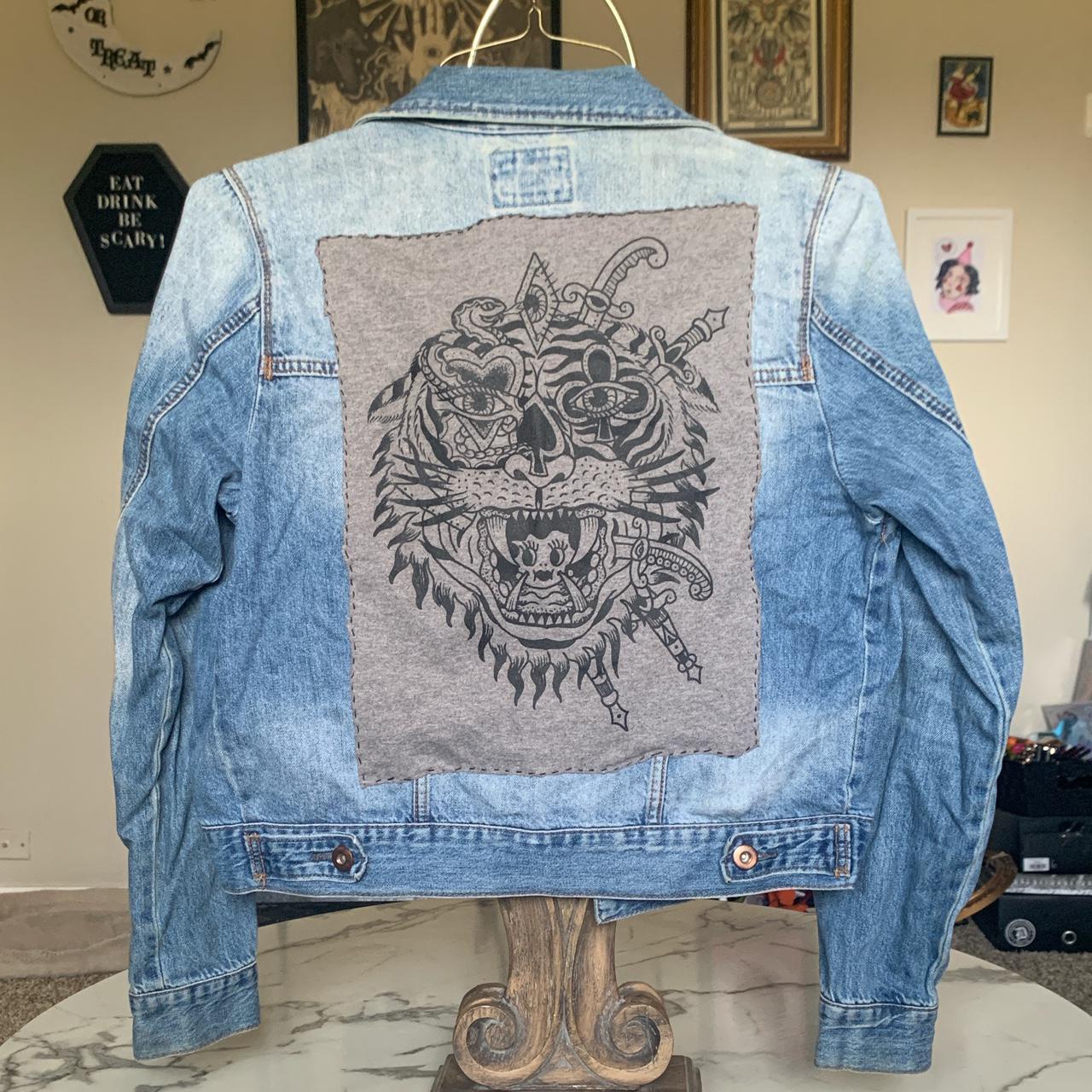 Denim Jacket with Cool, Traditional Back-Patch... - Depop