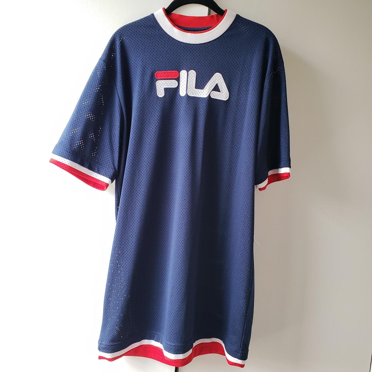 Fila Women's Blue and Red Dress | Depop