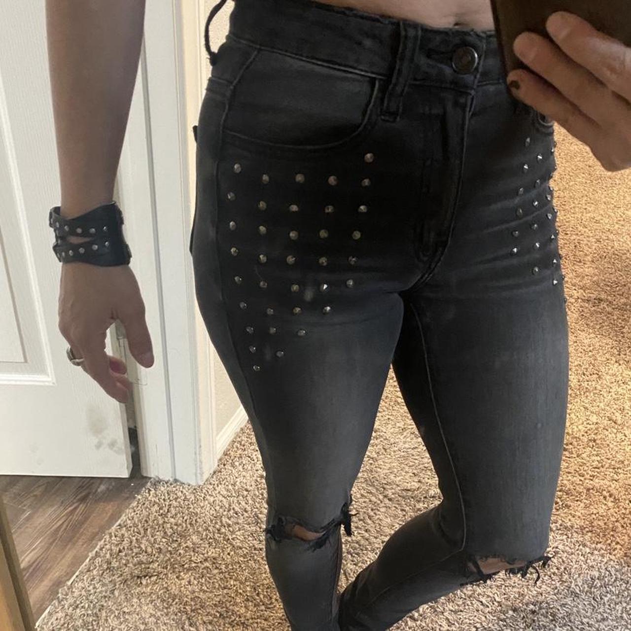 Blingy distressed rhinestone skinny jeans Faded... - Depop