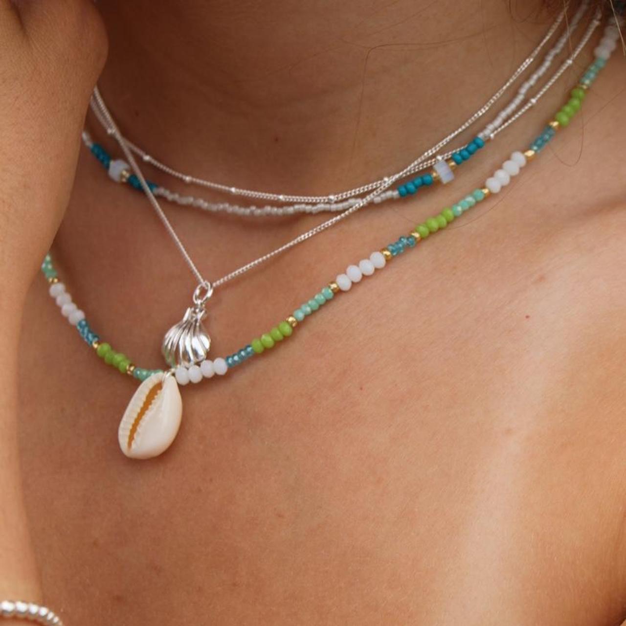 Green and Blue cowrie shell necklace Handmade from... - Depop