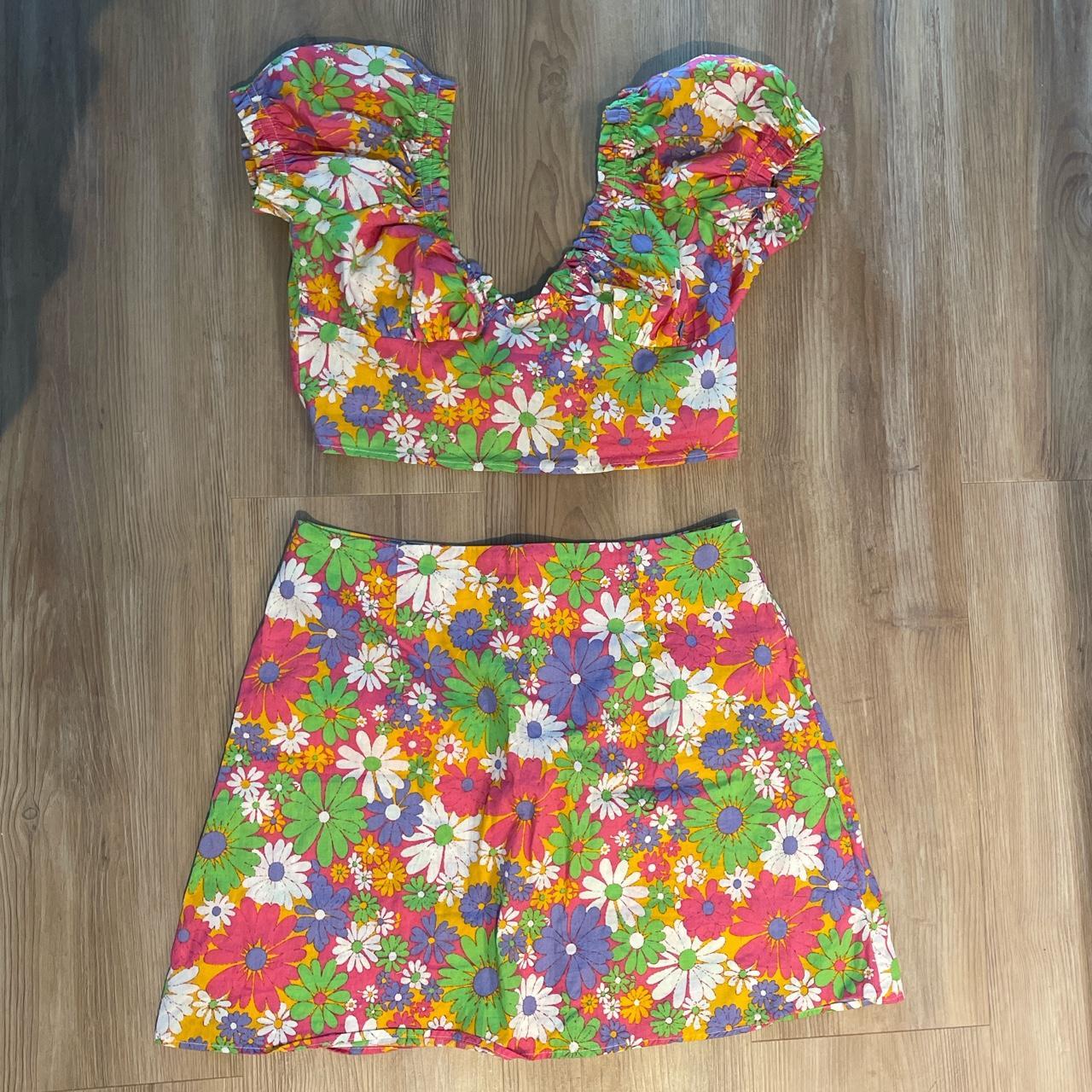 Peppermayo 70s Floral Crop Top And Skirt Set Skirt Depop