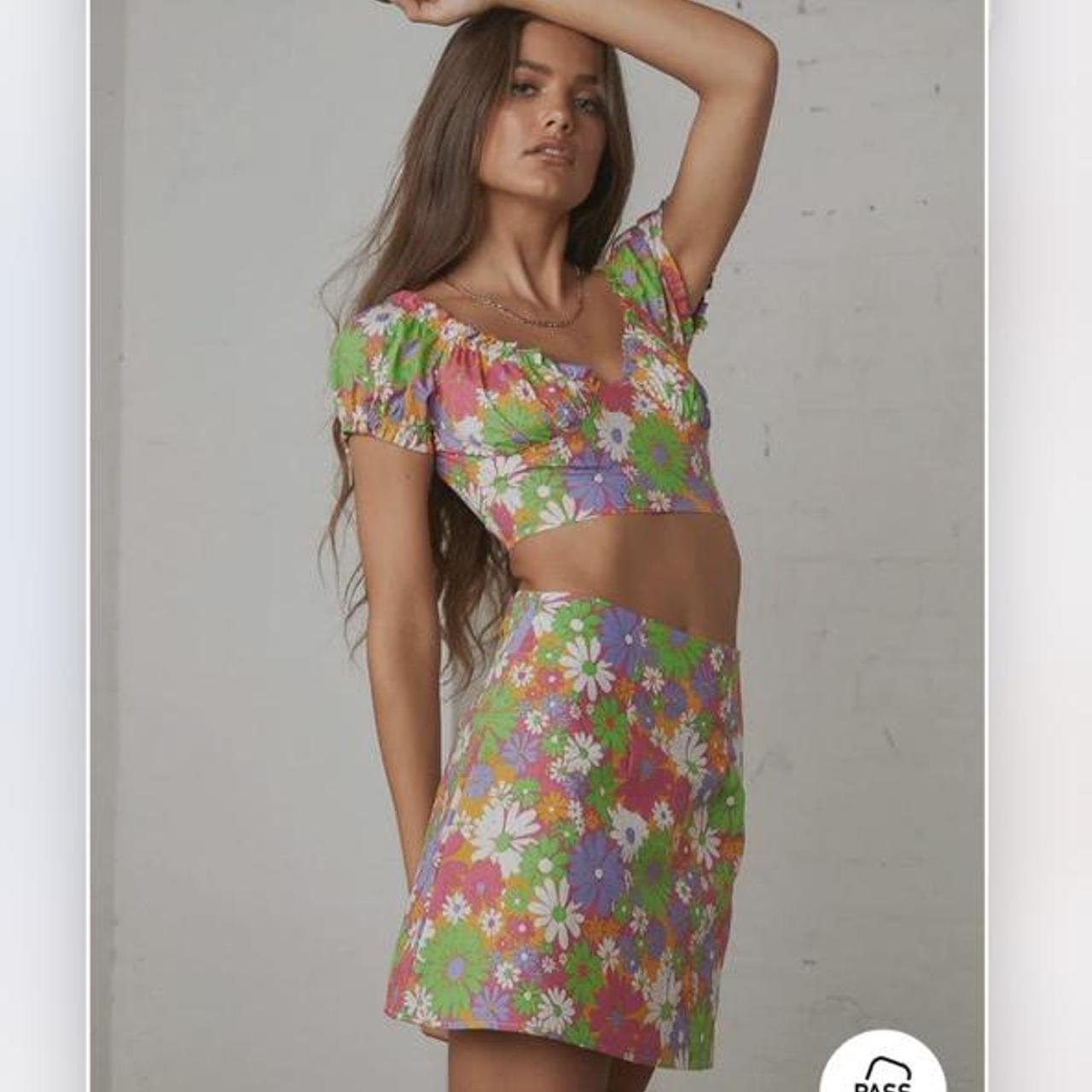 Peppermayo 70s floral crop top and skirt set Skirt... - Depop