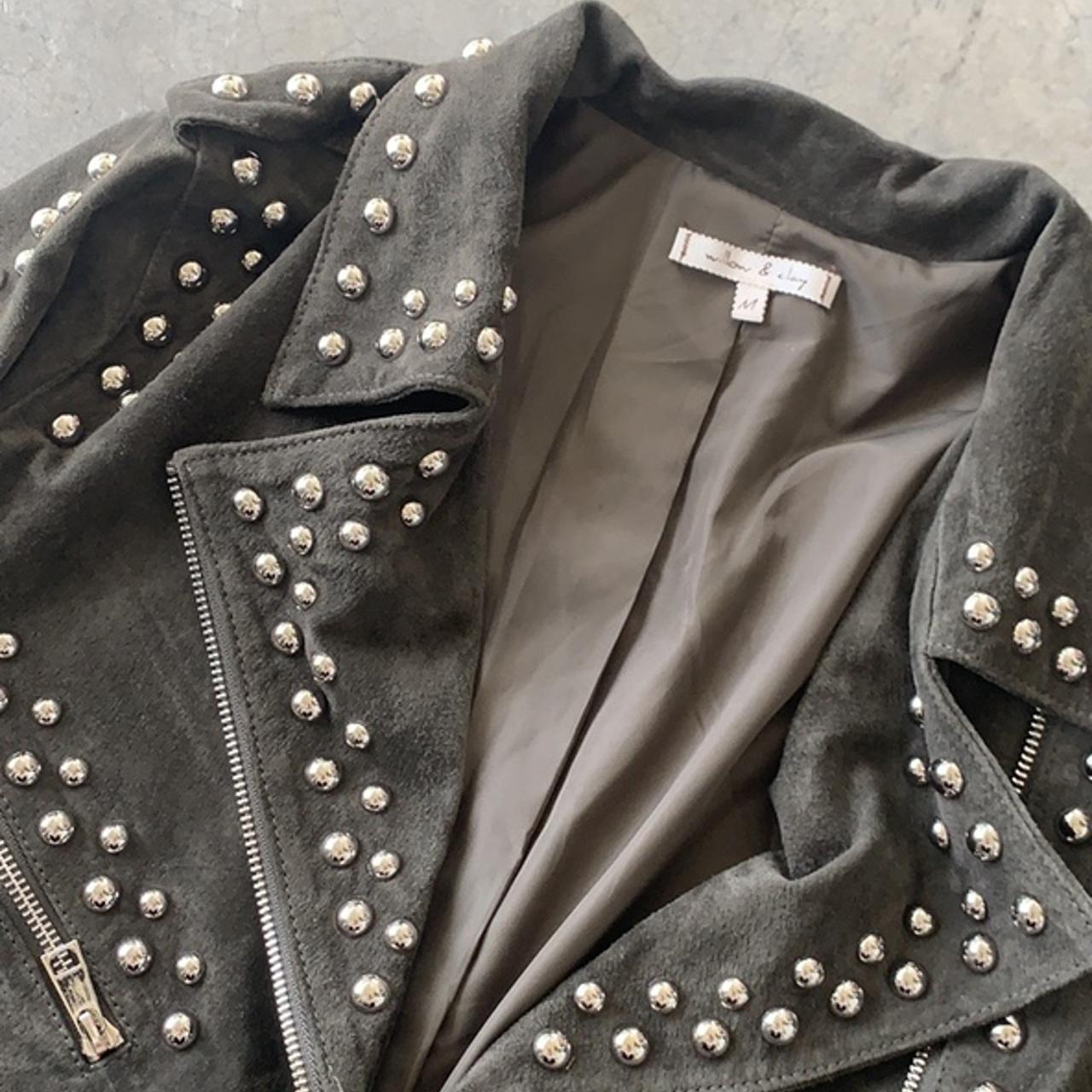 Willow & Clay 🤍 Olive Suede #StuddedMotoJacket 🤍... - Depop