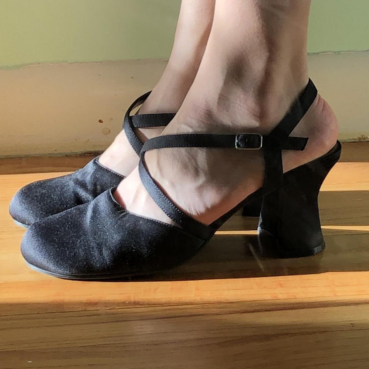 Black Shiny 90s Heels - curved and cool heel -... - Depop