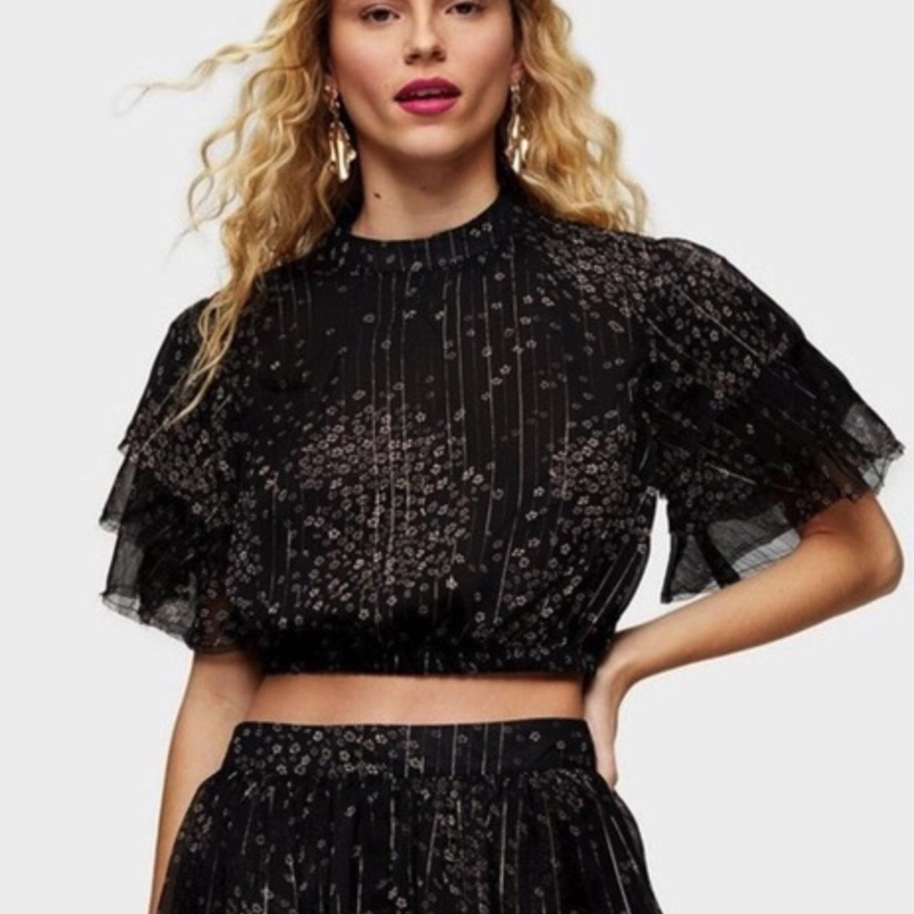 Brand New Topshop gold glitter ruffle... - Depop
