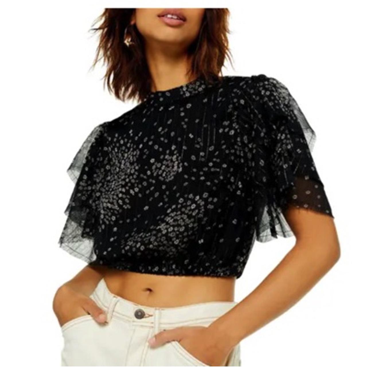 Brand New Topshop gold glitter ruffle... - Depop