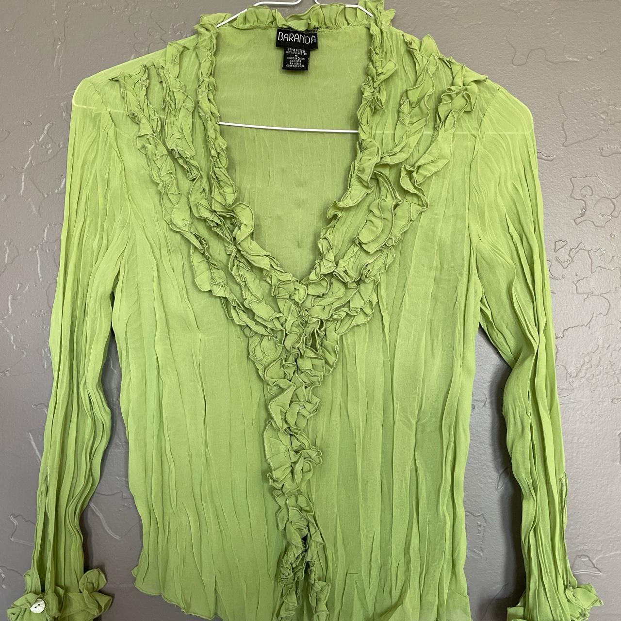 Y2K green pleated ruffle top Long sleeved fairy... - Depop