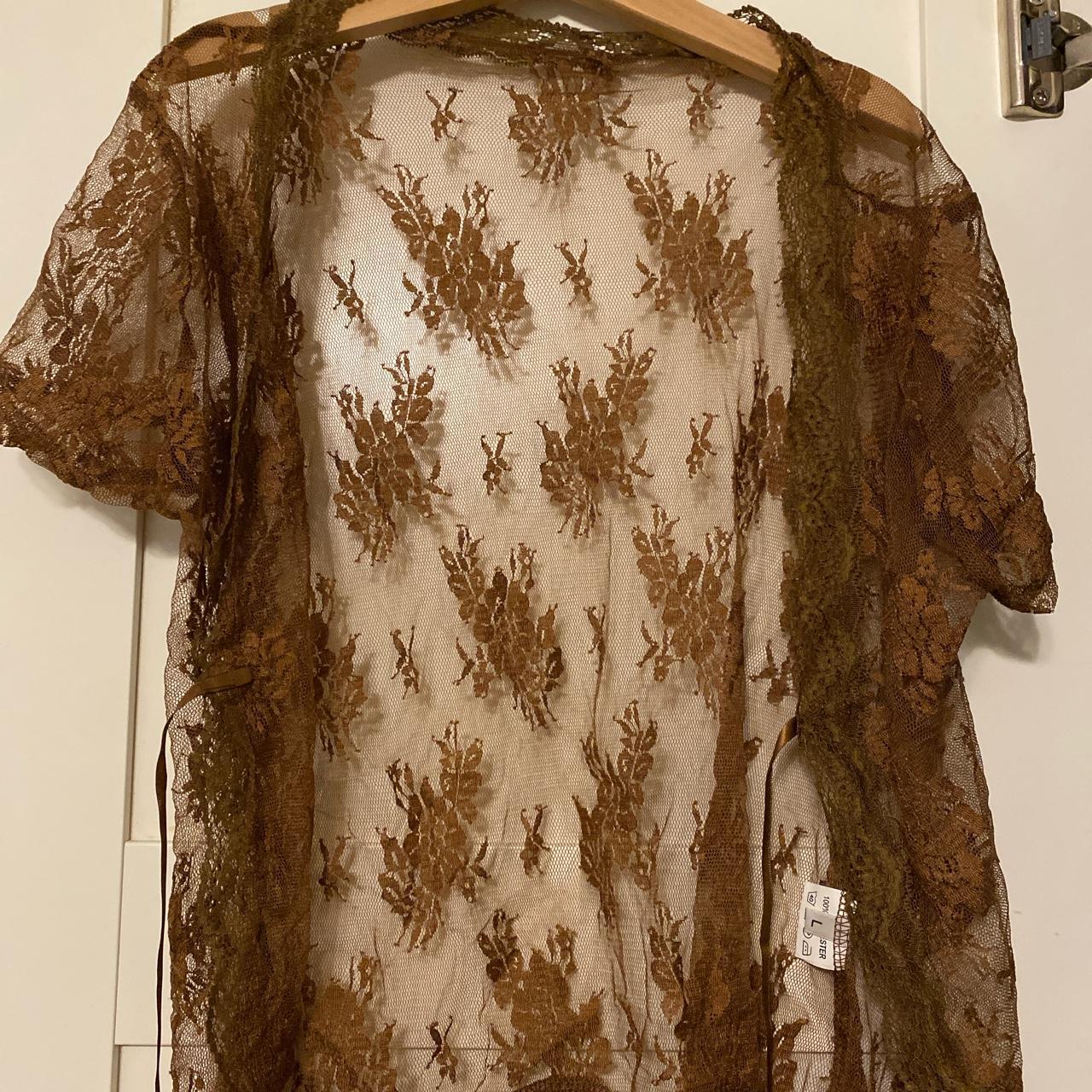 Lace transparent blouse with tie front Can be worn... - Depop