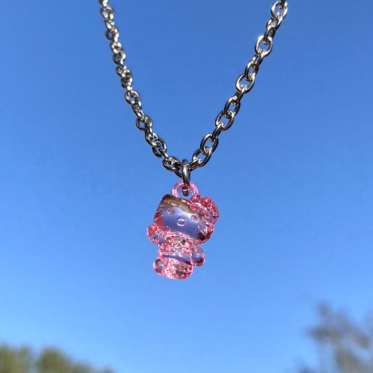 pink crystal hello kitty necklace 🦋 handmade by... - Depop