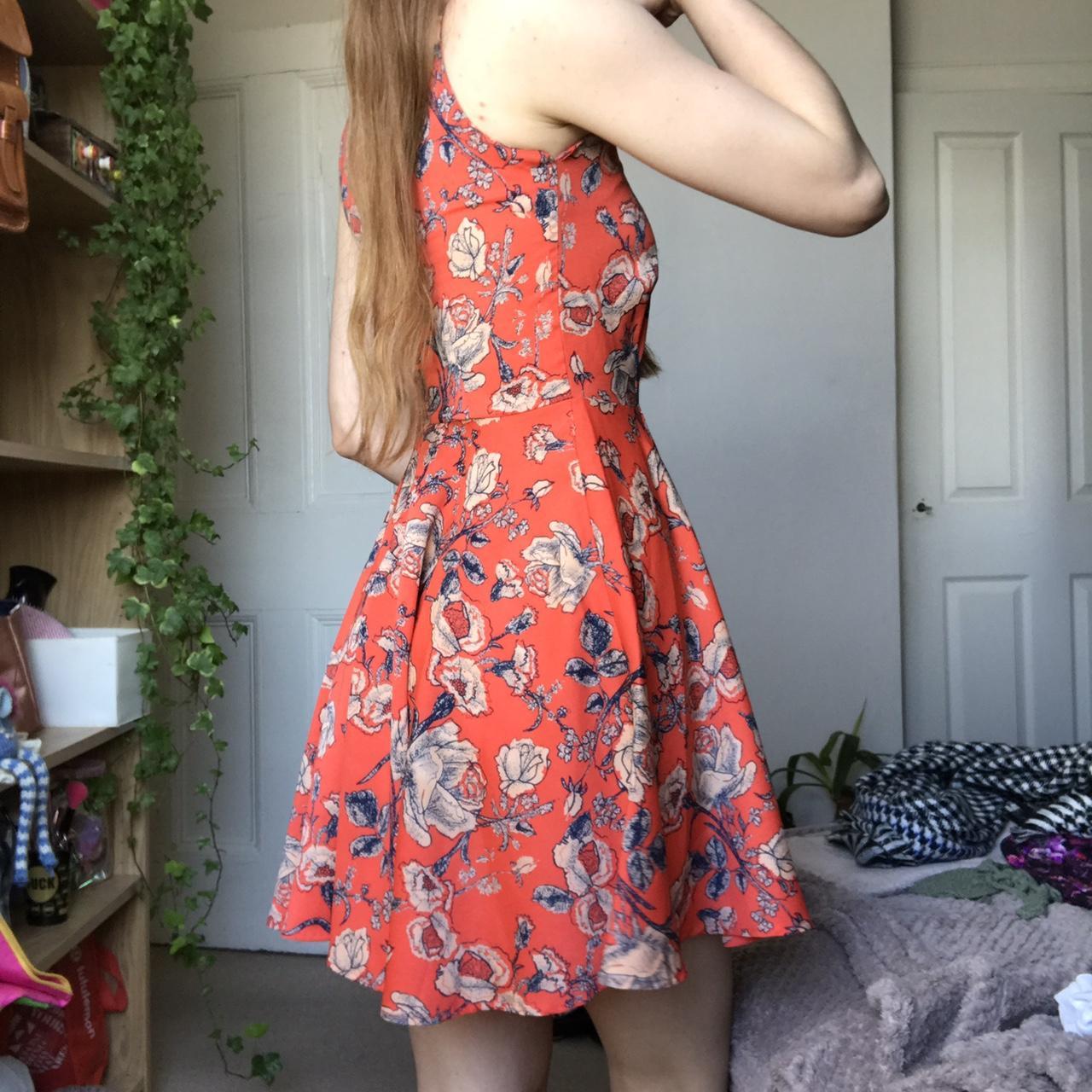 Demure floral skater dress high neckline, zip up... - Depop