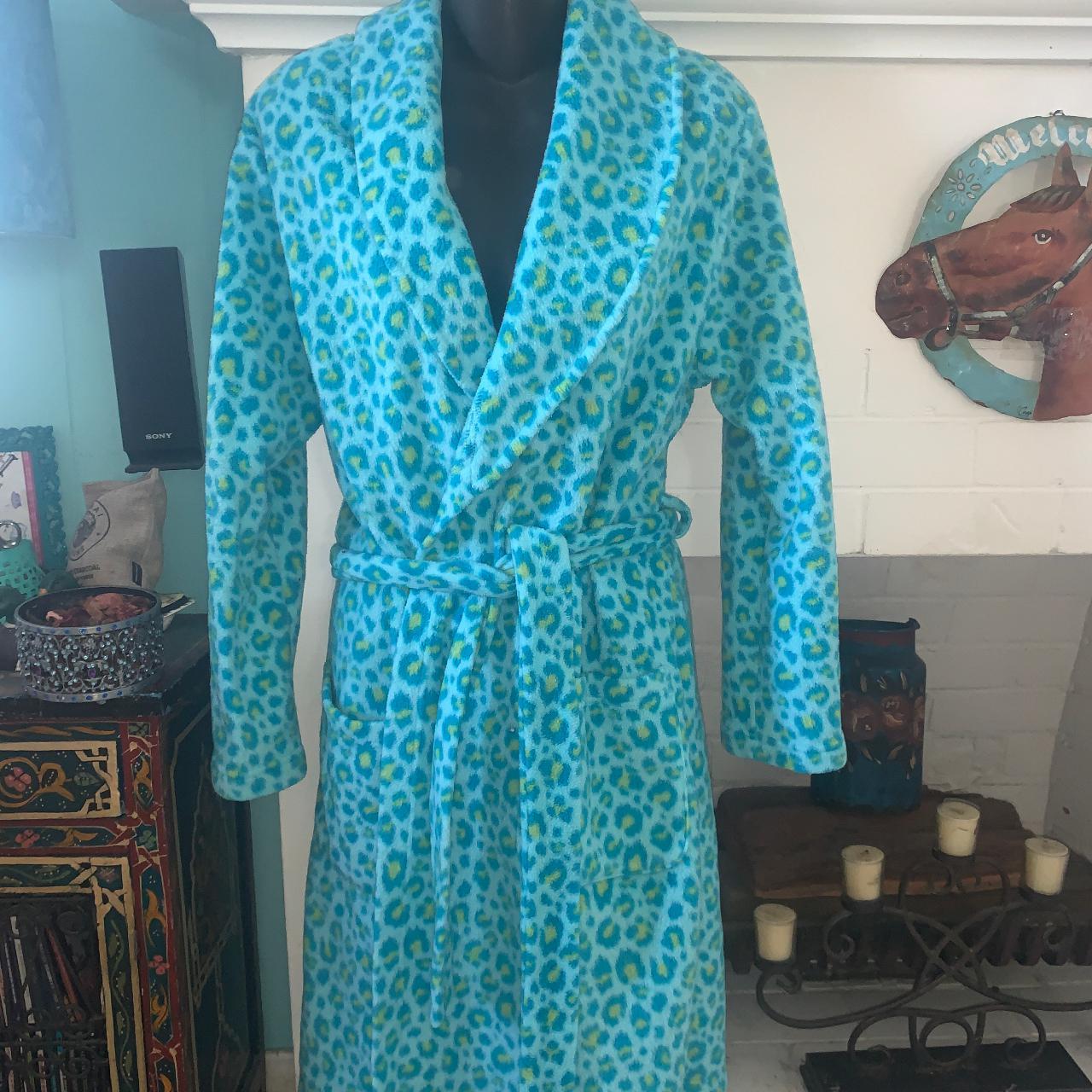 TURQUOISE LEOPARD ANIMAL PRINT PLUSH ROBE. SIZE... - Depop