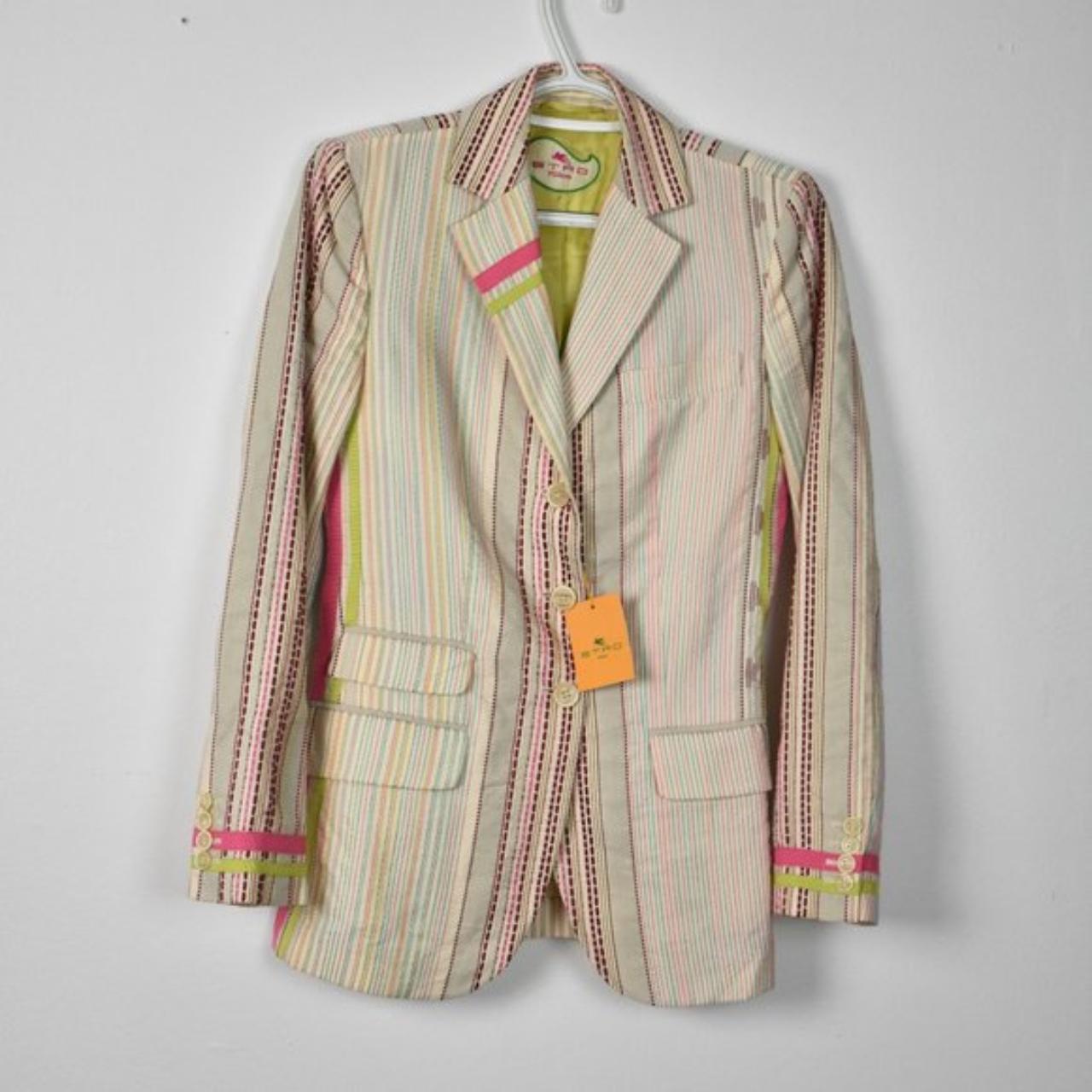 ETRO Milano Jacket Blazer Multi Color Stripe size... - Depop