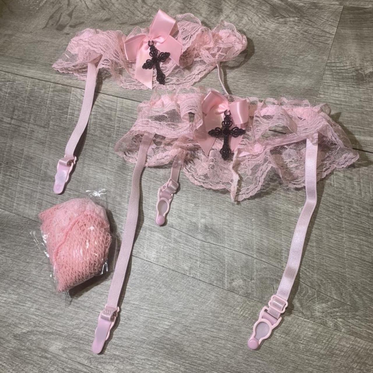 NEW Custom Pastel Goth Garter + Fishnet Set Listing... | Depop
