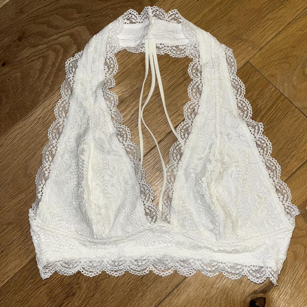 White bralet with white string detailing on the... - Depop
