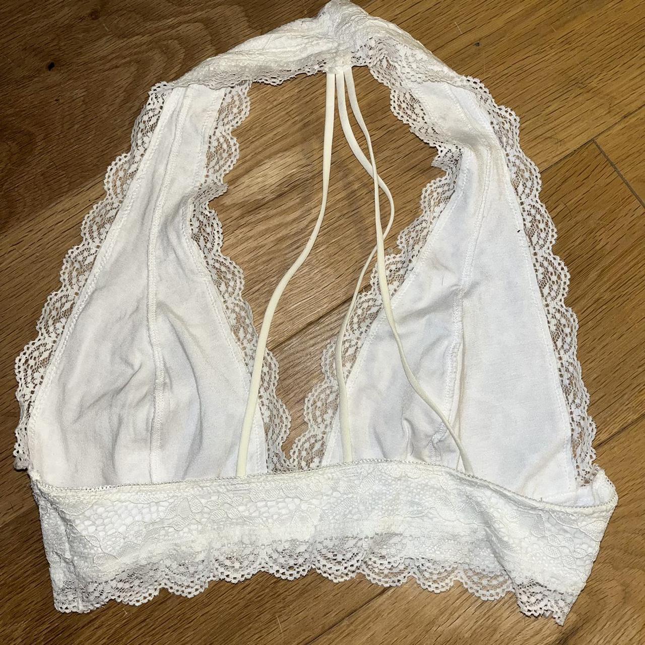White bralet with white string detailing on the... - Depop