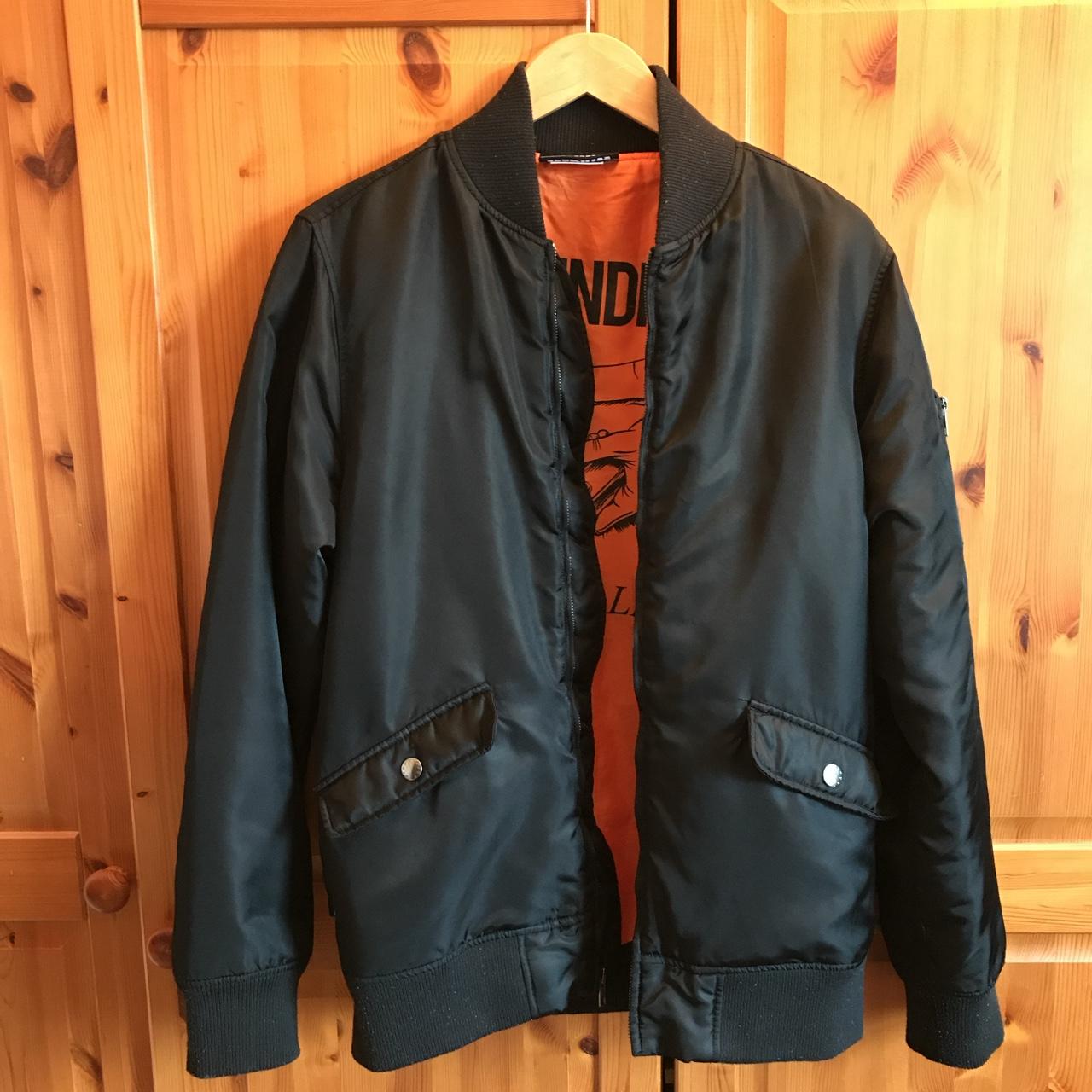 The Hundreds Bomber Jacket. Black with orange... - Depop