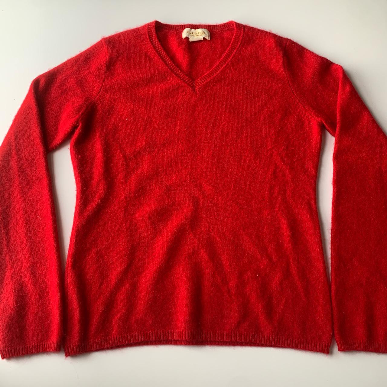 Red 2 ply cashmere sweater with v neckline and... - Depop