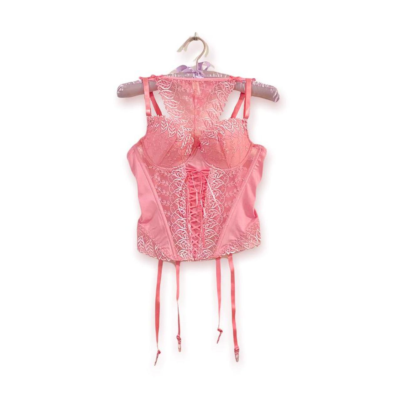 Pink Corset Set With Flower Embroidery And Pretty Depop