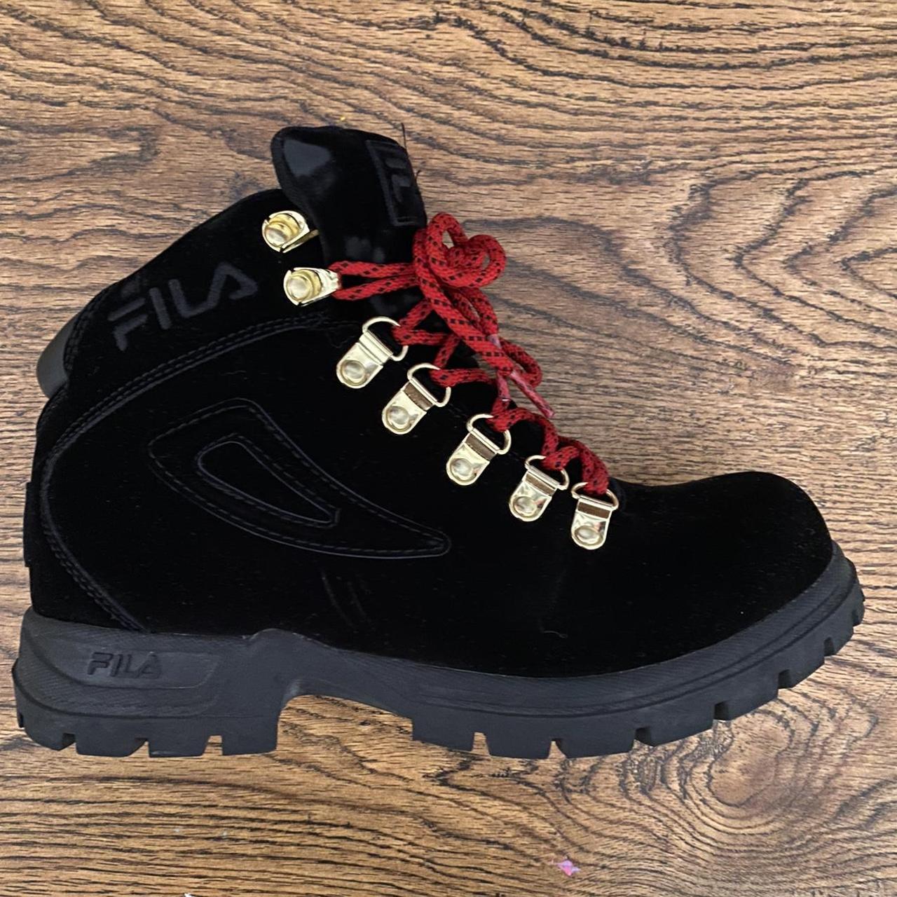 Black velvet US Women’s size 7 FILA ankle boots.... - Depop