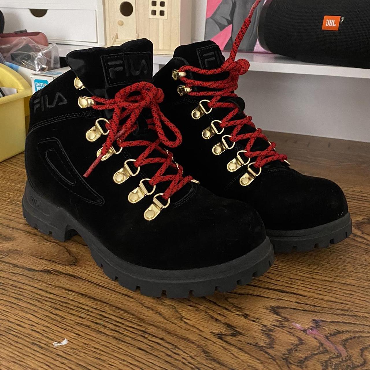 Black velvet US Women’s size 7 FILA ankle boots.... - Depop