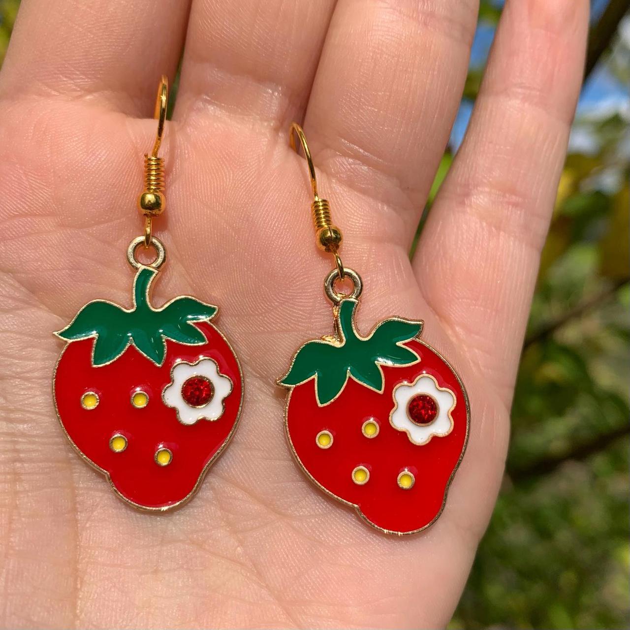 Cute strawberry earrings. - Depop