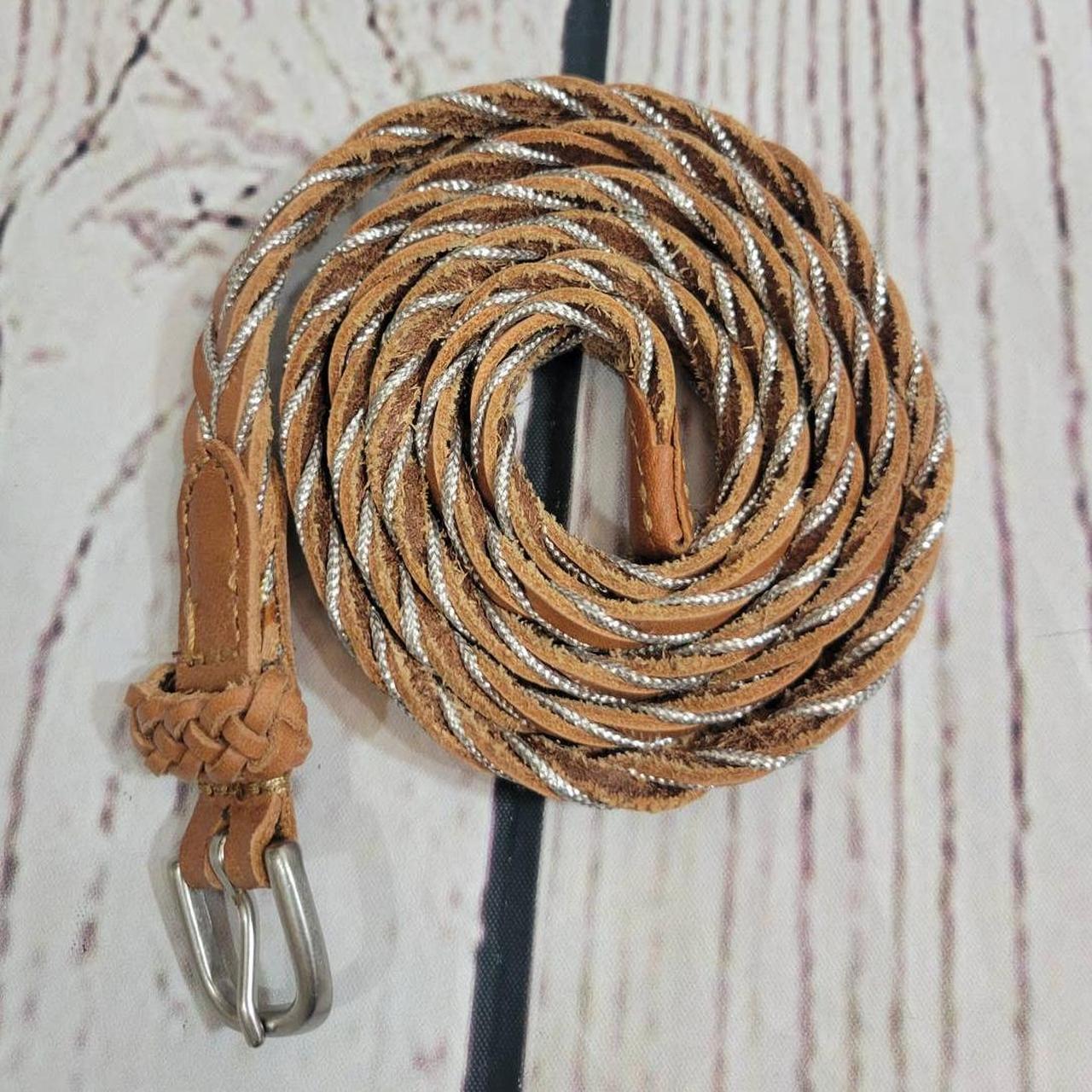 American Eagle AEO Braided Belt Brown Leather Silver... - Depop