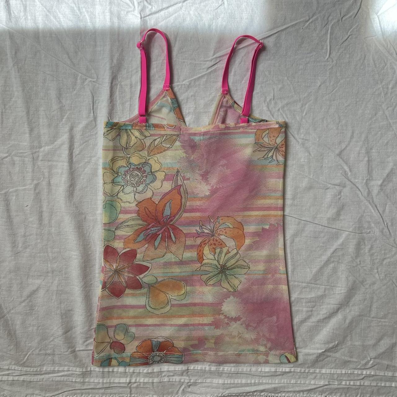 Y2k Micro Mesh Sheer Tropical Funky Colorf Flower Depop