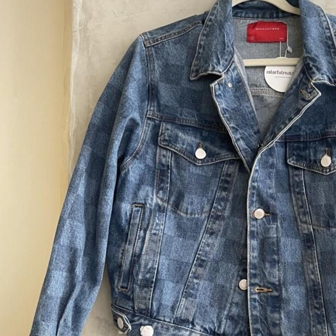 Checkerboard jean jacket Brand new, never worn,... - Depop