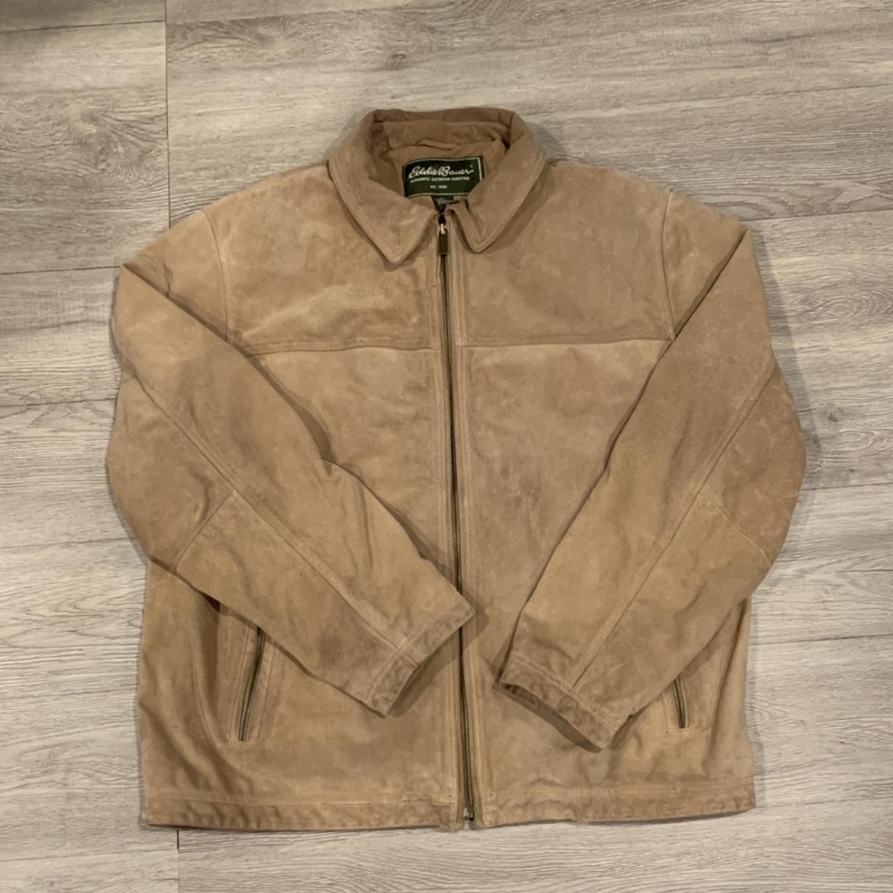 Eddie Bauer Mens Light Brown Leather Suede Jacket... - Depop
