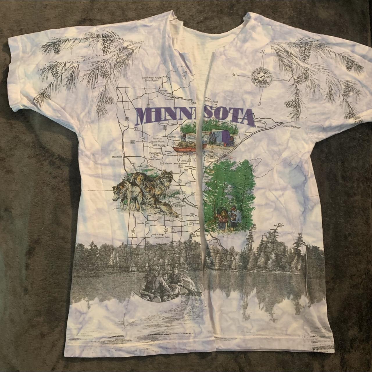 Vintage Graphic all over print Map Minnesota Shirt -... - Depop