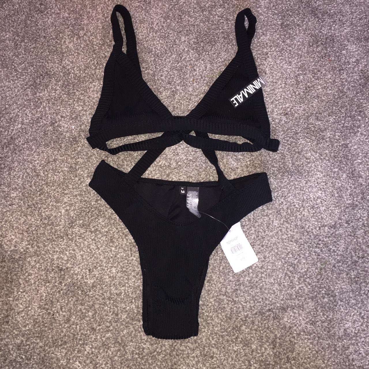 Minimal animale ribbed black bikini swimsuit brand... - Depop
