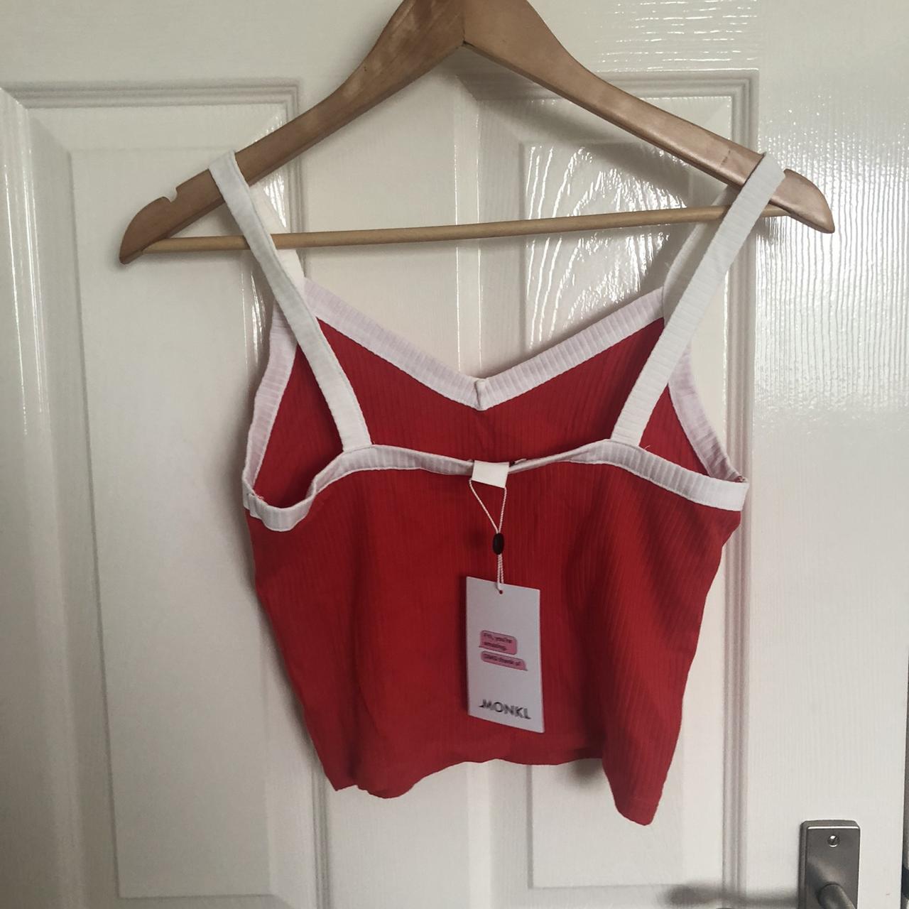 MONKI red cami crop top with white piping Brand new... - Depop