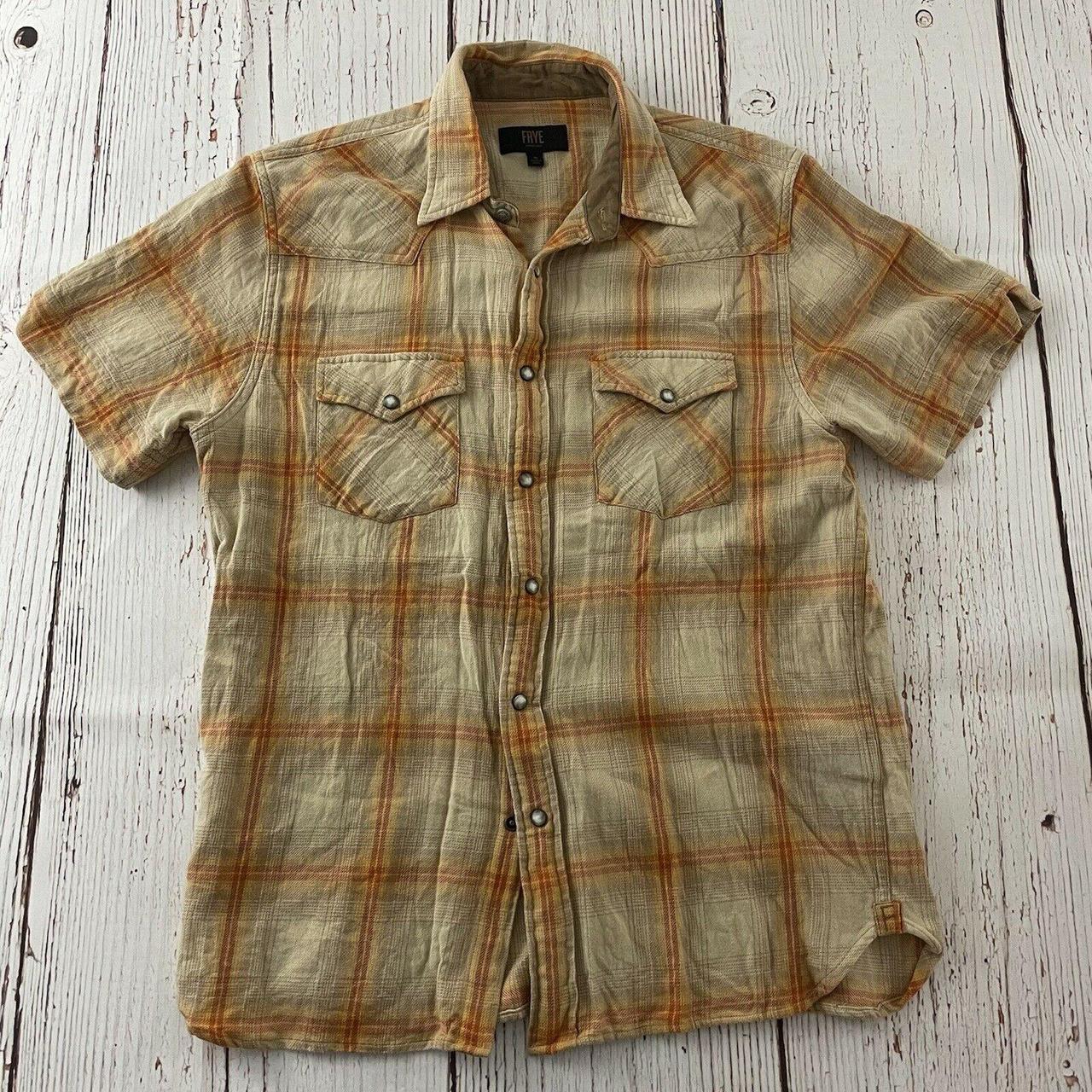 FRYE Short Sleeve Plaid Snap Button Front Shirt... - Depop