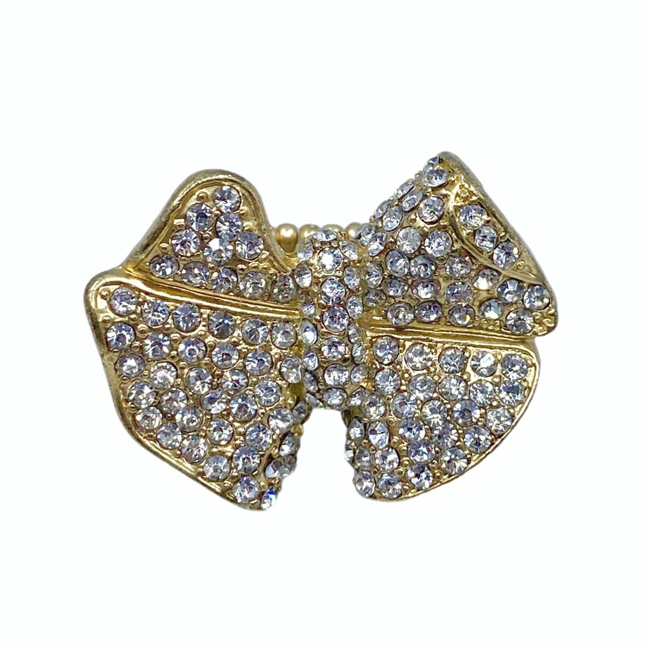 Gold Rhinestone Bow Cocktail Ring Good condition... - Depop