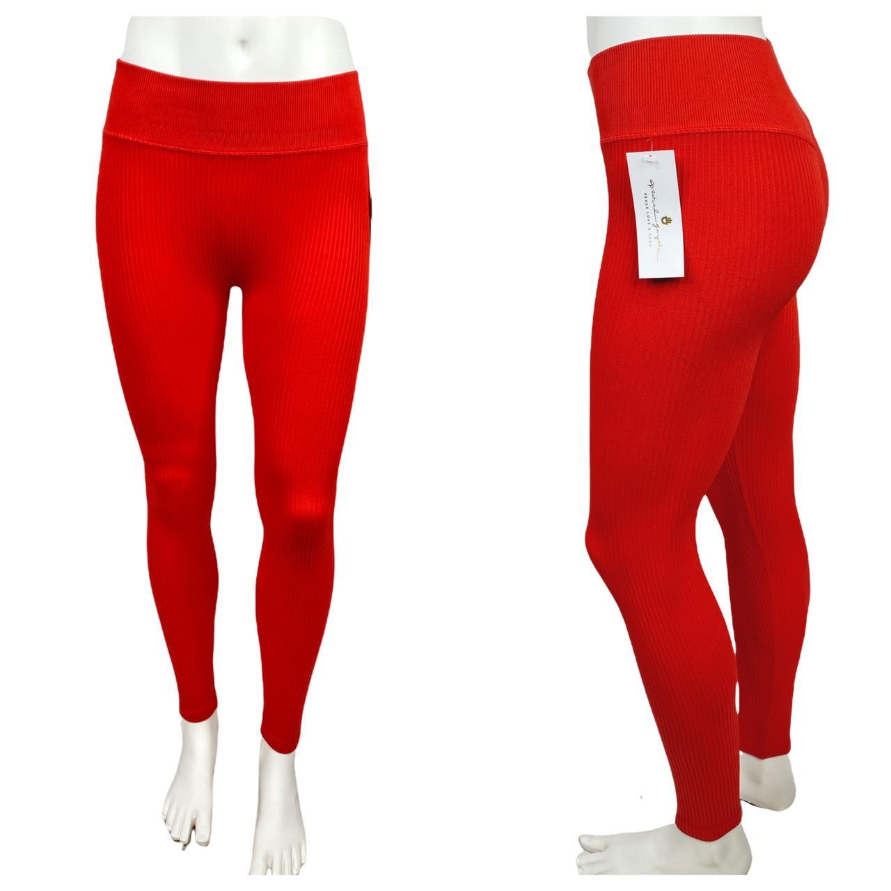 Spiritual Gangster Rishi Red Ribbed Yoga Leggings... - Depop