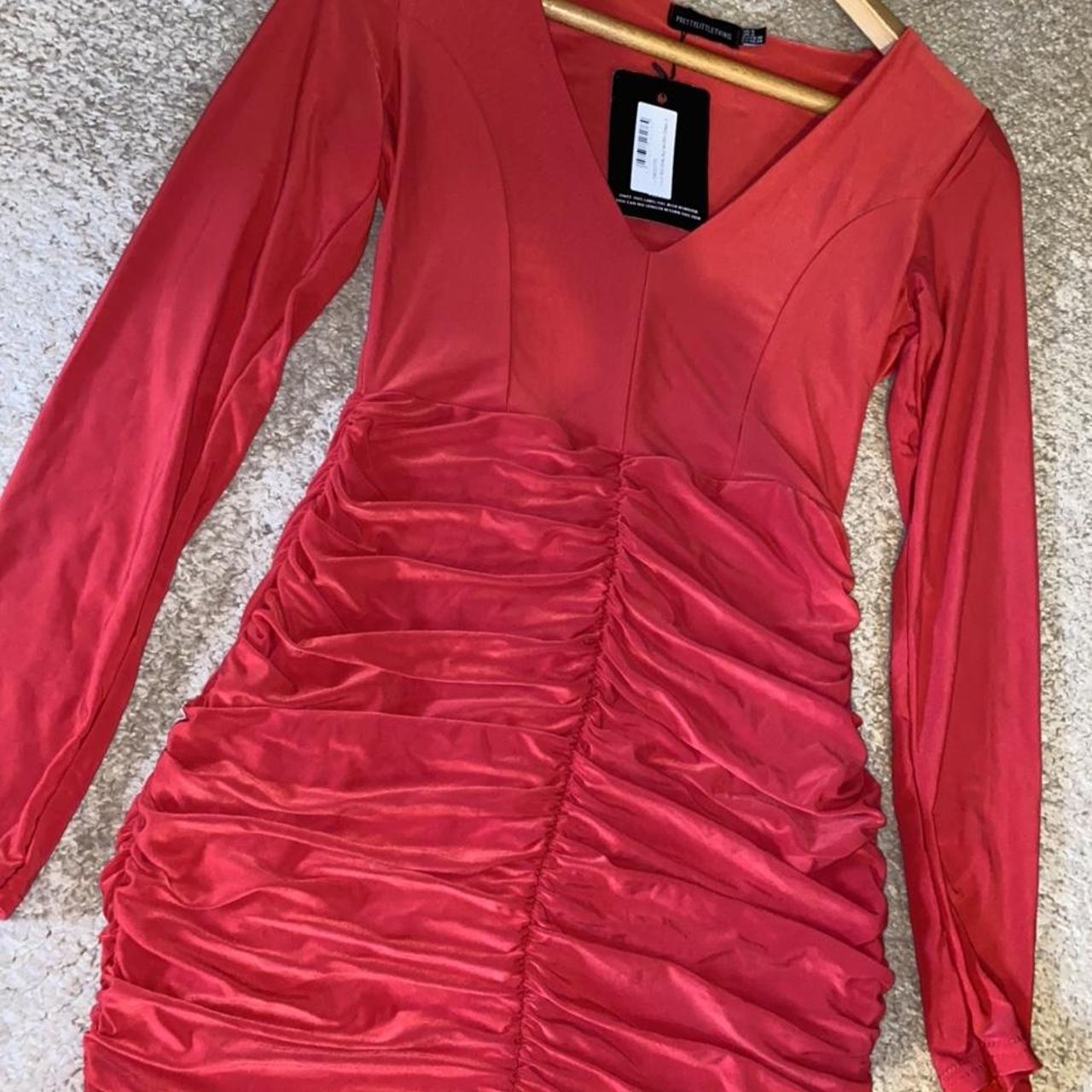 PLT Red Slinky Ruched mini dress ️ Never worn! WITH... - Depop