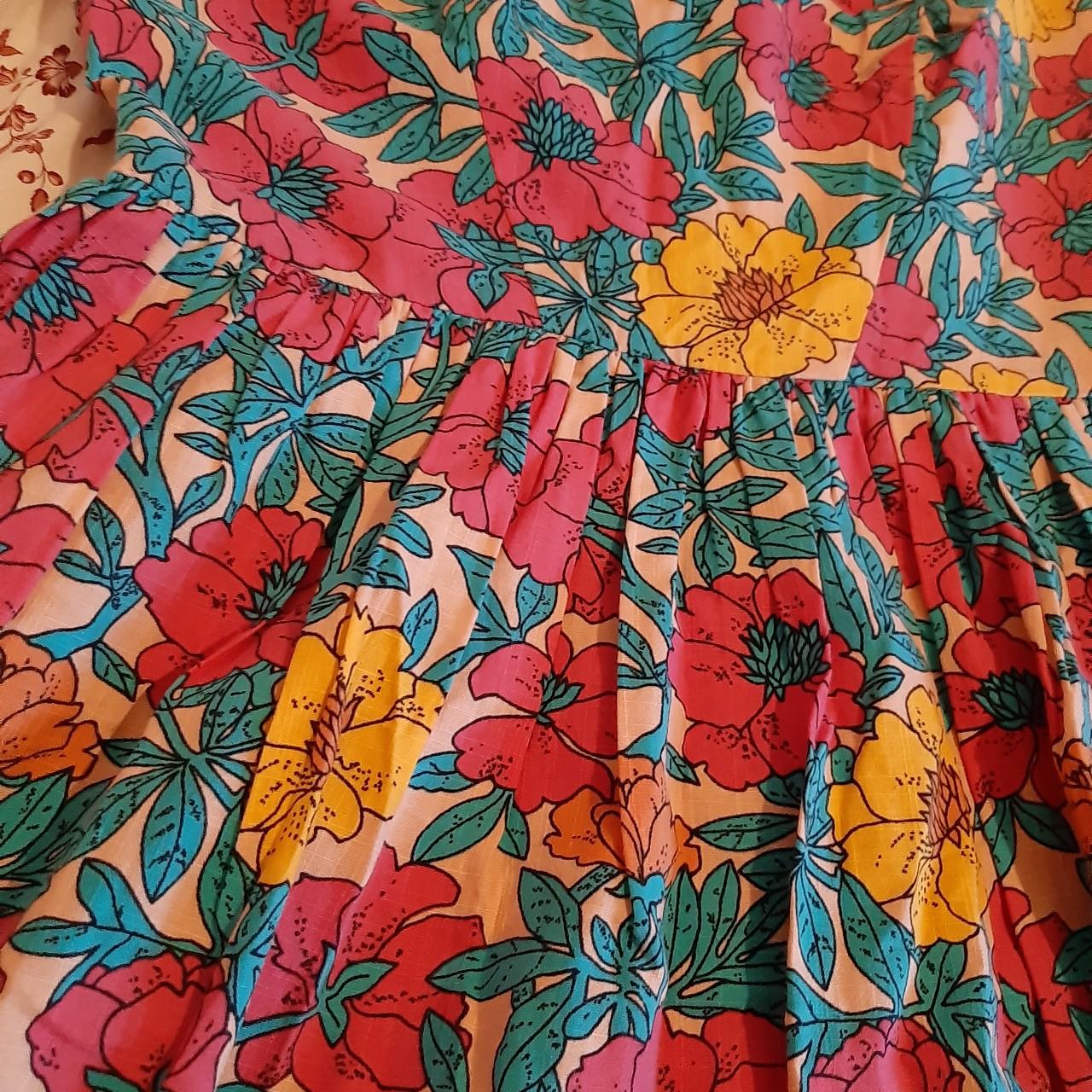 Cute floral patterned skater dress with sheer white... - Depop